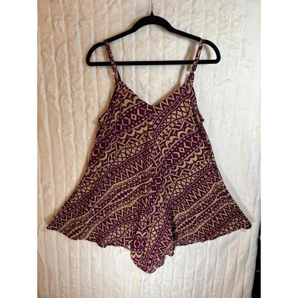 Pants & Jumpsuits | Hula Bay Hawaiian Print Romper Burgundy Brown ...